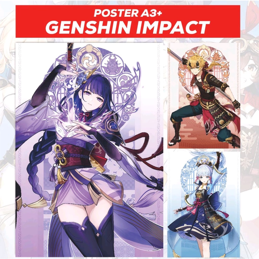 Jual Poster Genshin Impact Raiden Shogun Razor Venti Xiao Kujou Sara ...