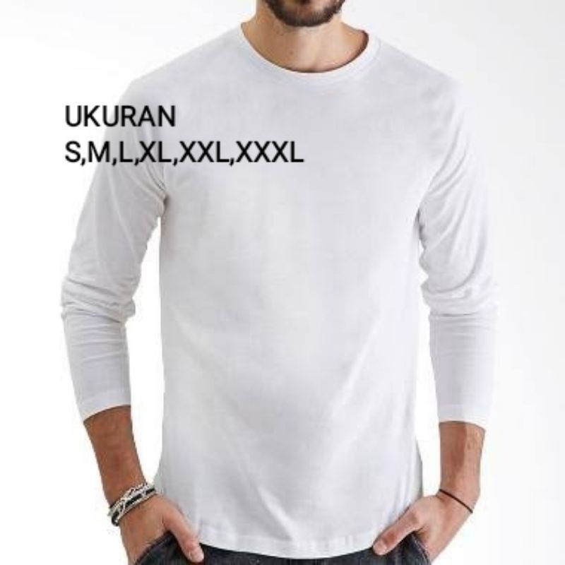 Jual KAOS POLOS PANJANG PUTIH - KAOS KATUN - KAOS OBLONG LENGAN PANJANG | Shopee Indonesia