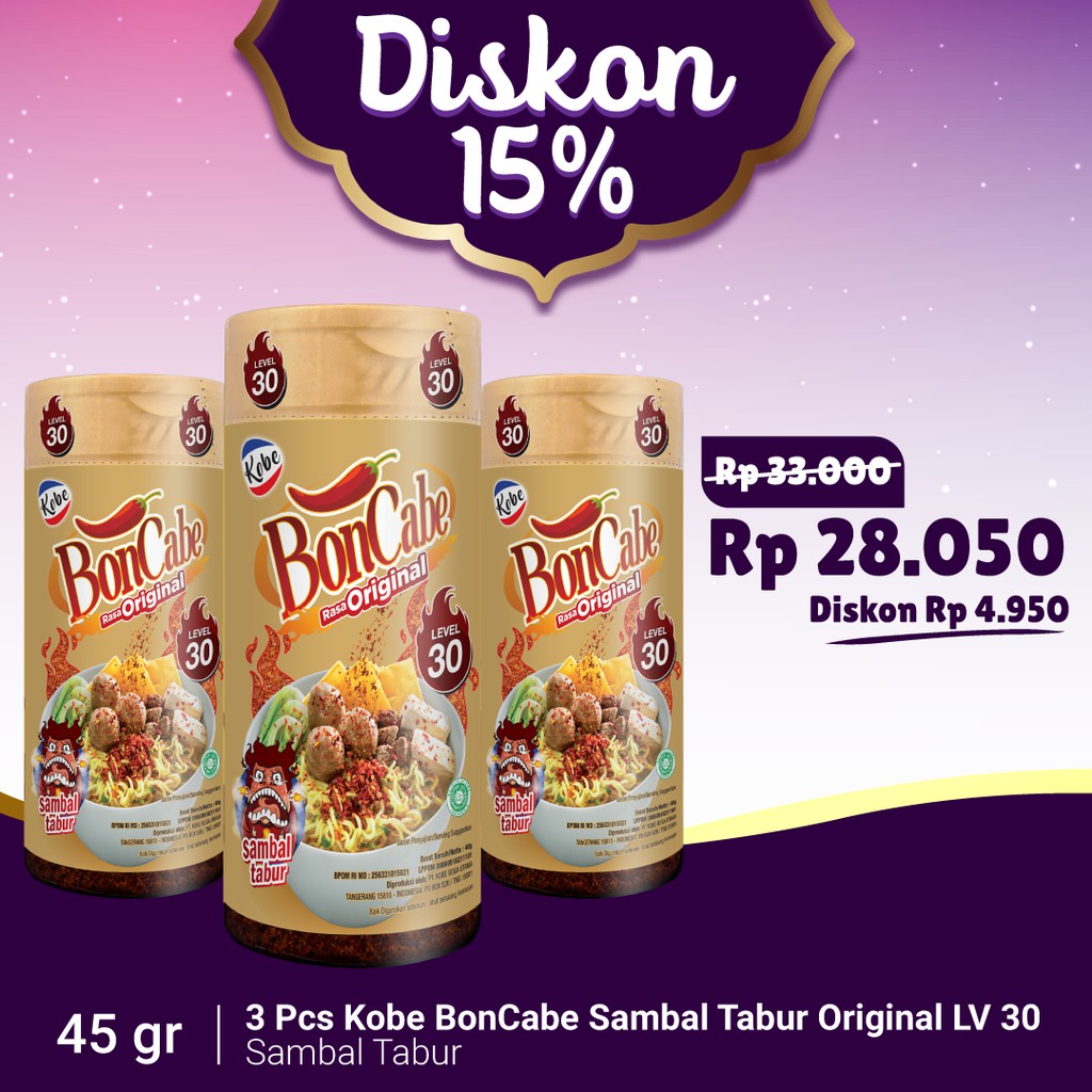 BonCabe Original Botol 40gr Level 30 Sambal Tabur (3pcs) | Shopee Indonesia