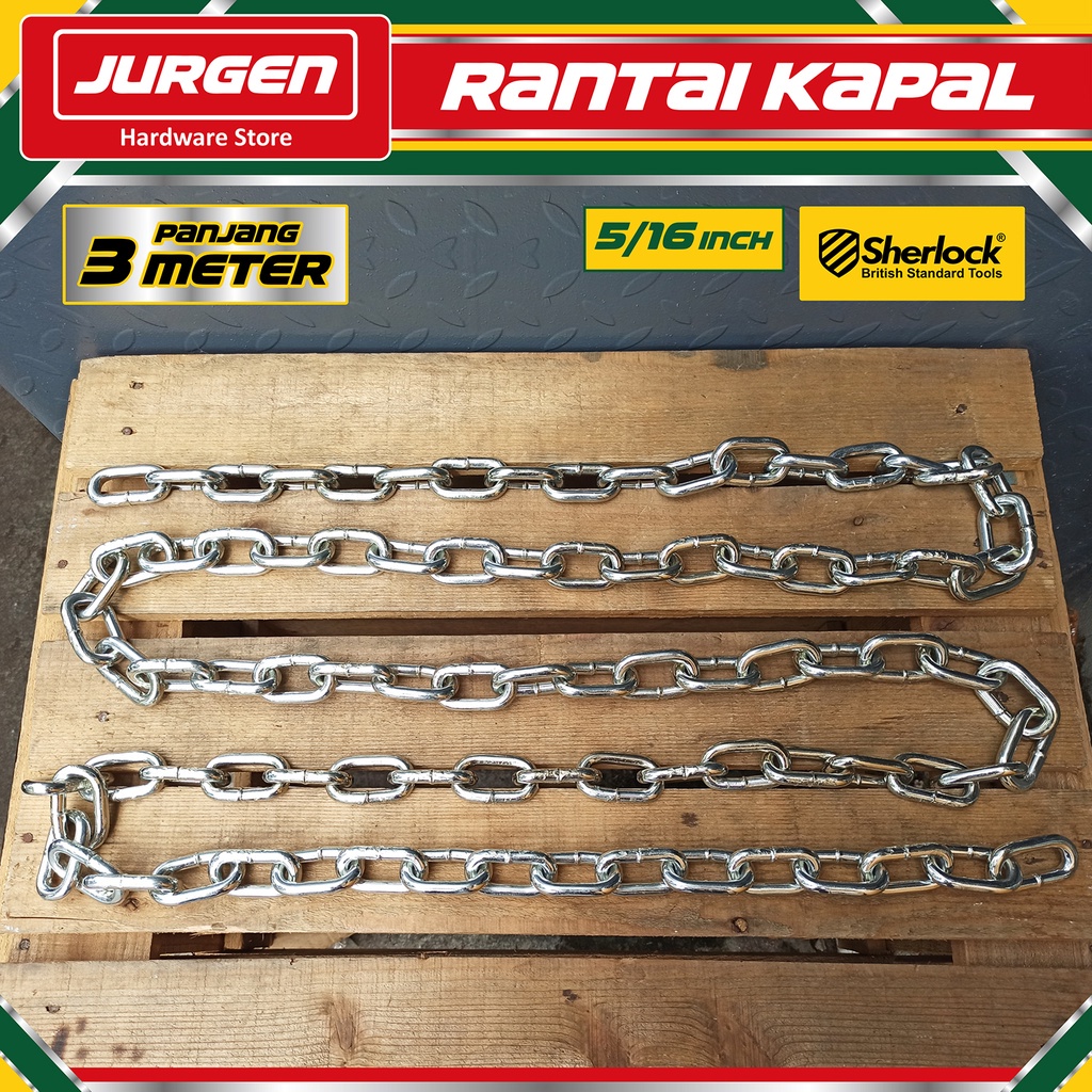 Jual Rantai Besi / Kapal Galvanized 8 mm ( 5/16 inch ) panjang 3 meter ...
