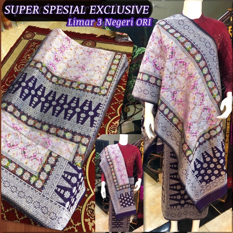 Jual SPESIAL SUPER EXCLUSIVE LIMAR 3 NEGERI ORI / Lilac /Songket tenun ...