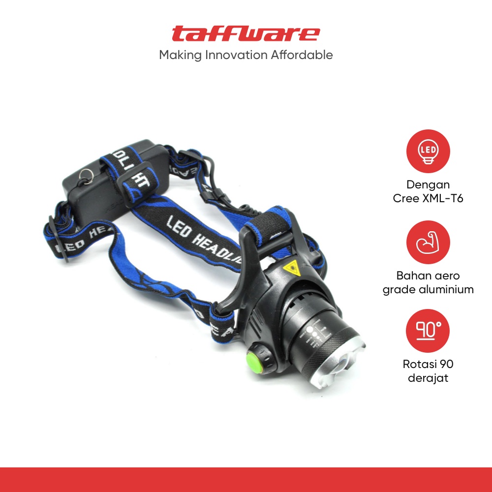 Jual TaffLED High Power Headlamp 1 LED Cree XML-T6 - HD-LDT6 | Shopee ...