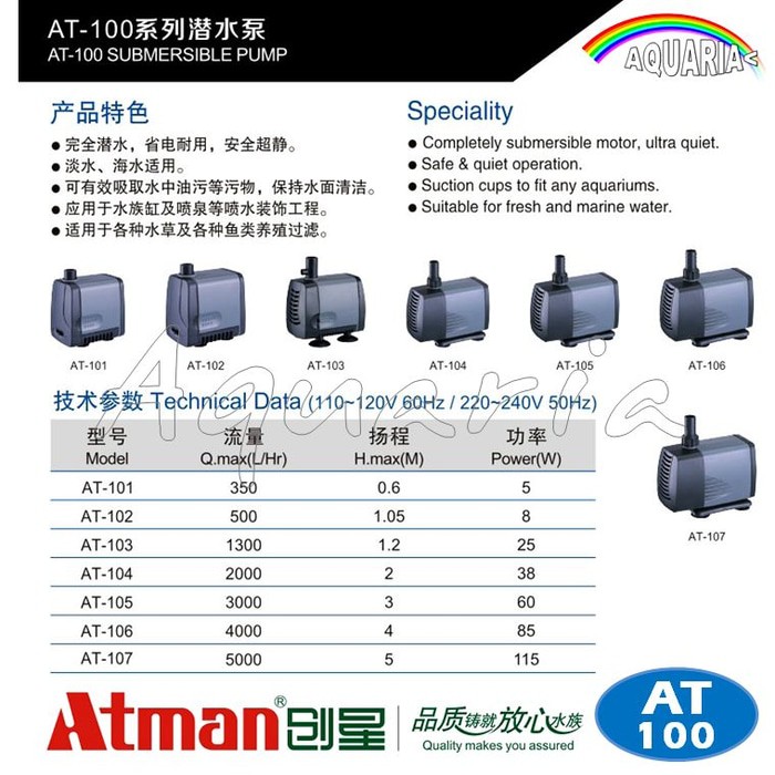 Jual JUAL Atman Water Pump AT-103 Pompa Celup Aquarium & Kolam | Shopee ...
