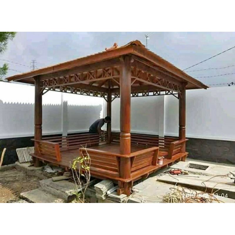 Jual Gazebo Tiang Motif Pagar Keliling Ukuran 3x3 Meter Bahan Kayu ...