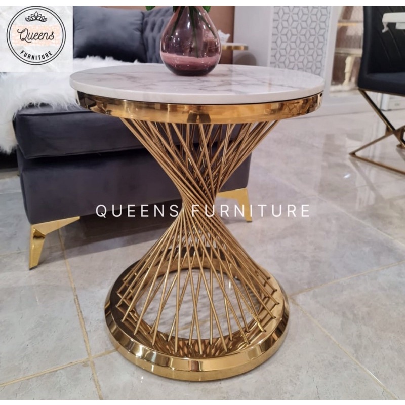 Jual Side Table Meja pojok Meja sudut marmer stainless gold | Shopee ...