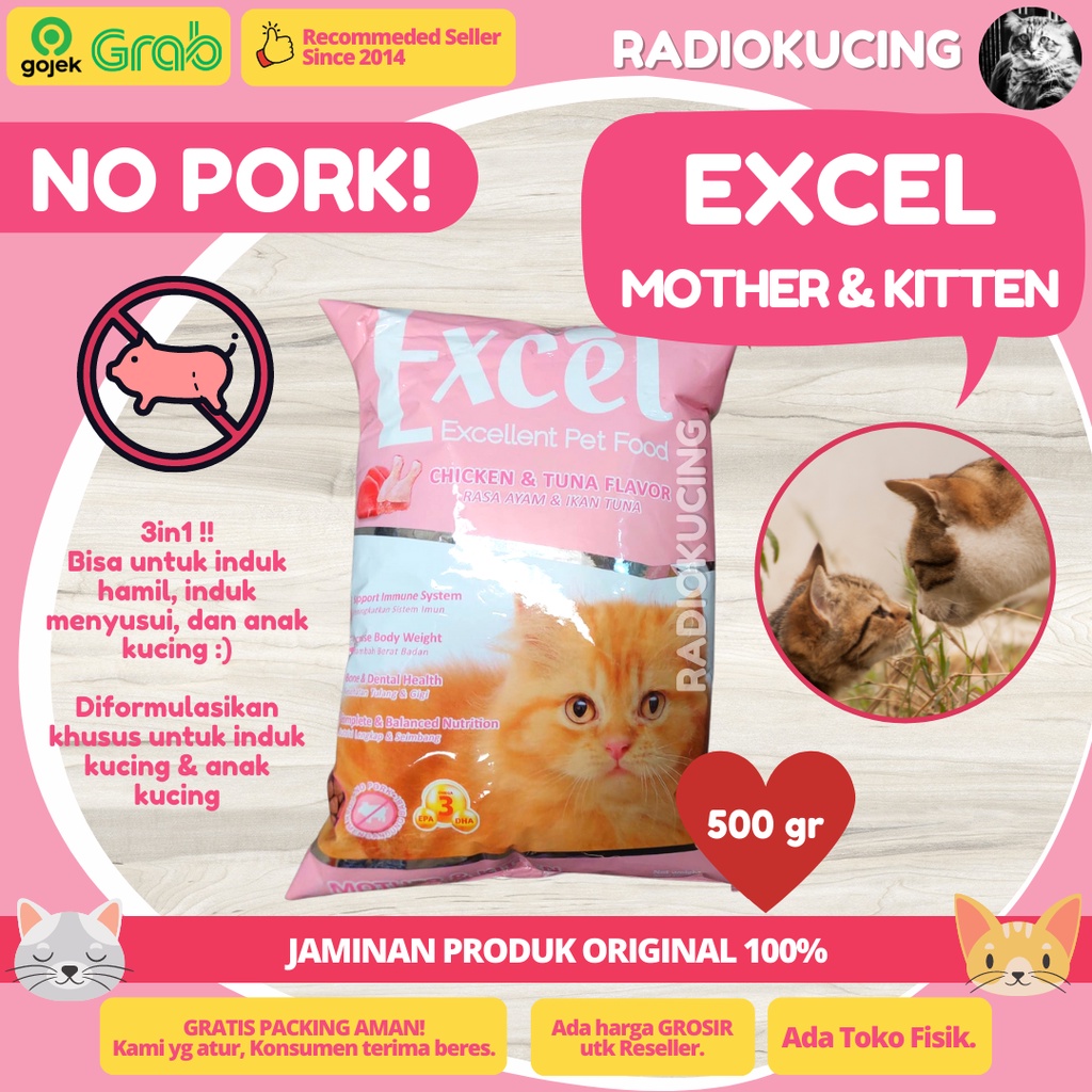 Jual Excel Mother & Kitten 500 gr Makanan Kucing Induk Hamil Menyusui ...