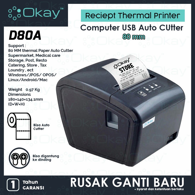 Jual Okay Thermal Printer 80mm Printer Reciept Pos PPOB Printer Kasir ...