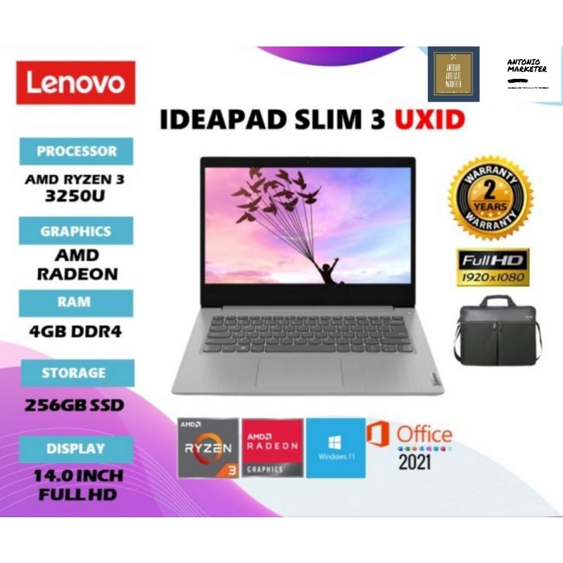 Jual Lenovo Ideapad Slim 3 AMD Ryzen 3 3250U 4GB/8GB RAM 256GB SSD FHD | Shopee Indonesia