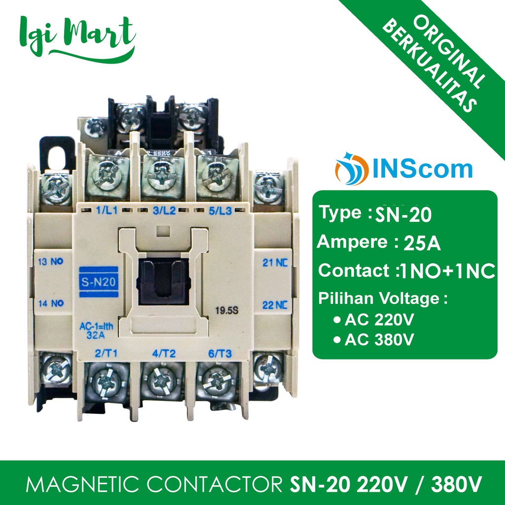 Jual MAGNETIC CONTACTOR SN-20 220V 380V / AC KONTAKTOR SN 20 220VAC 380 ...