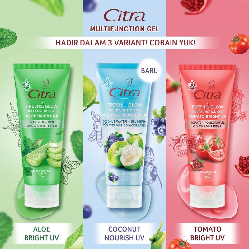 Jual Citra Fresh Glow Multifunction Gel Aloe Bright UV 180ml | Shopee ...