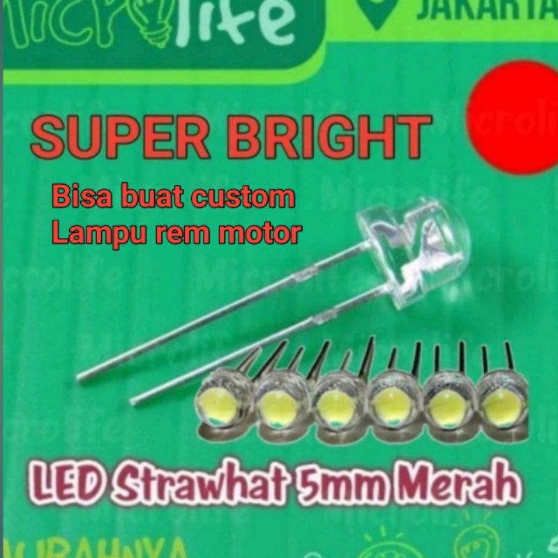 Jual lampu led strawhat 5mm merah terang topi pendek custom lampu rem ...