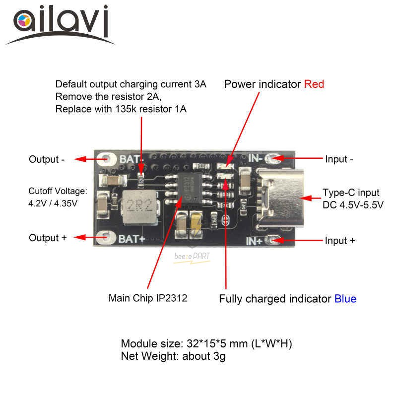 Jual Modul Fast Charging IP2312 USB TYPE C 3A Polymer Ternary Lithium ...