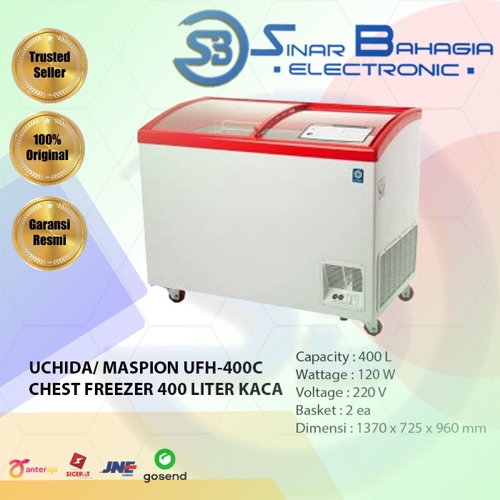 Jual UCHIDA MASPION UFH-400C CHEST FREEZER 400 LITER KACA (NEW) (KHUSUS ...