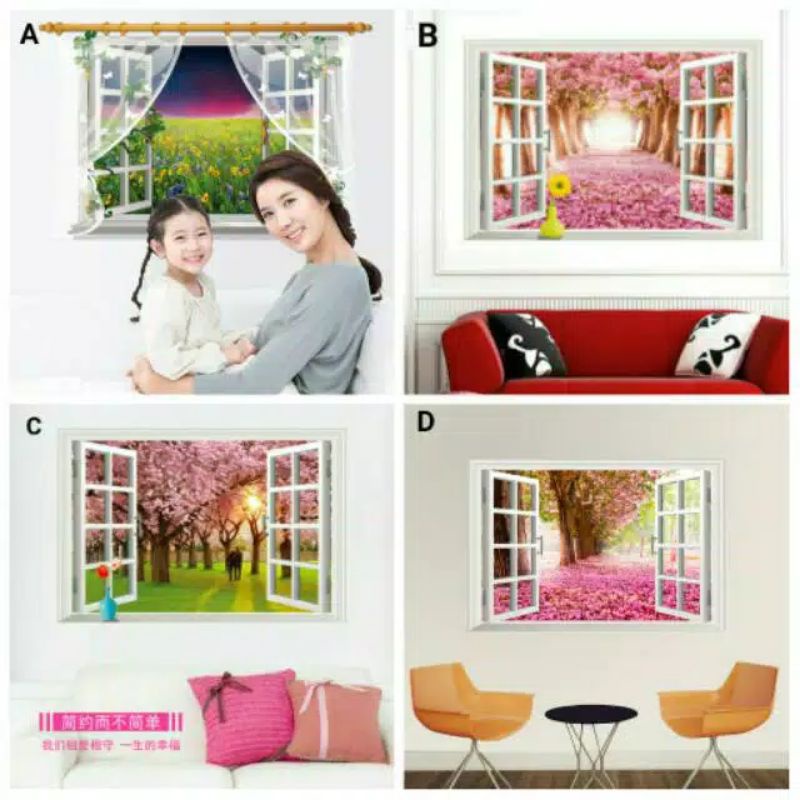 Jual STIKER DINDING GAMBAR BUNGA SAKURA JEPANG 3D MOTIF JENDELA KAYU ...