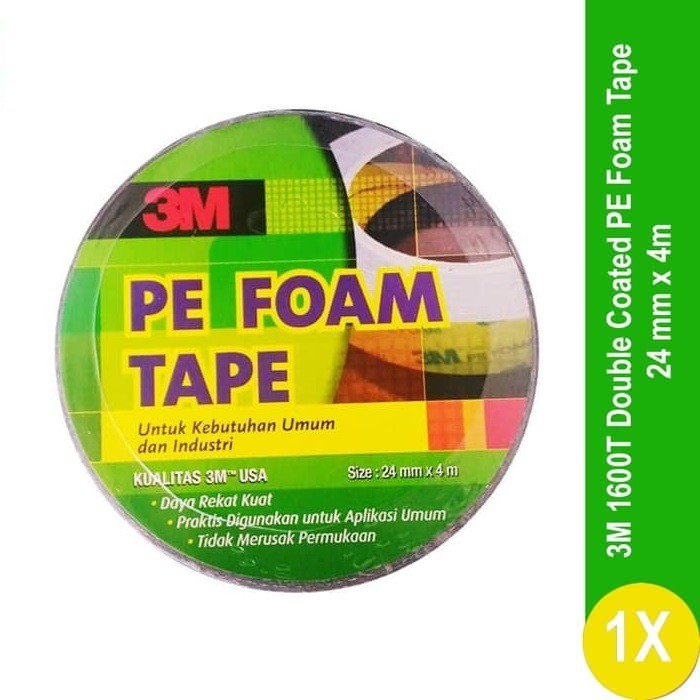 3M 1600 T Double Tape PE Foam tebal: 1.0 mm, size 24 mm x 4m | Shopee ...