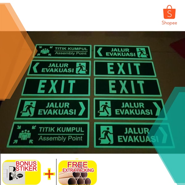 Jual Promo Rambu Jalur Evakuasi - Exit 30cm x 10cm Akrilik + Sticker Fosfor - Sticker Akrilik ...