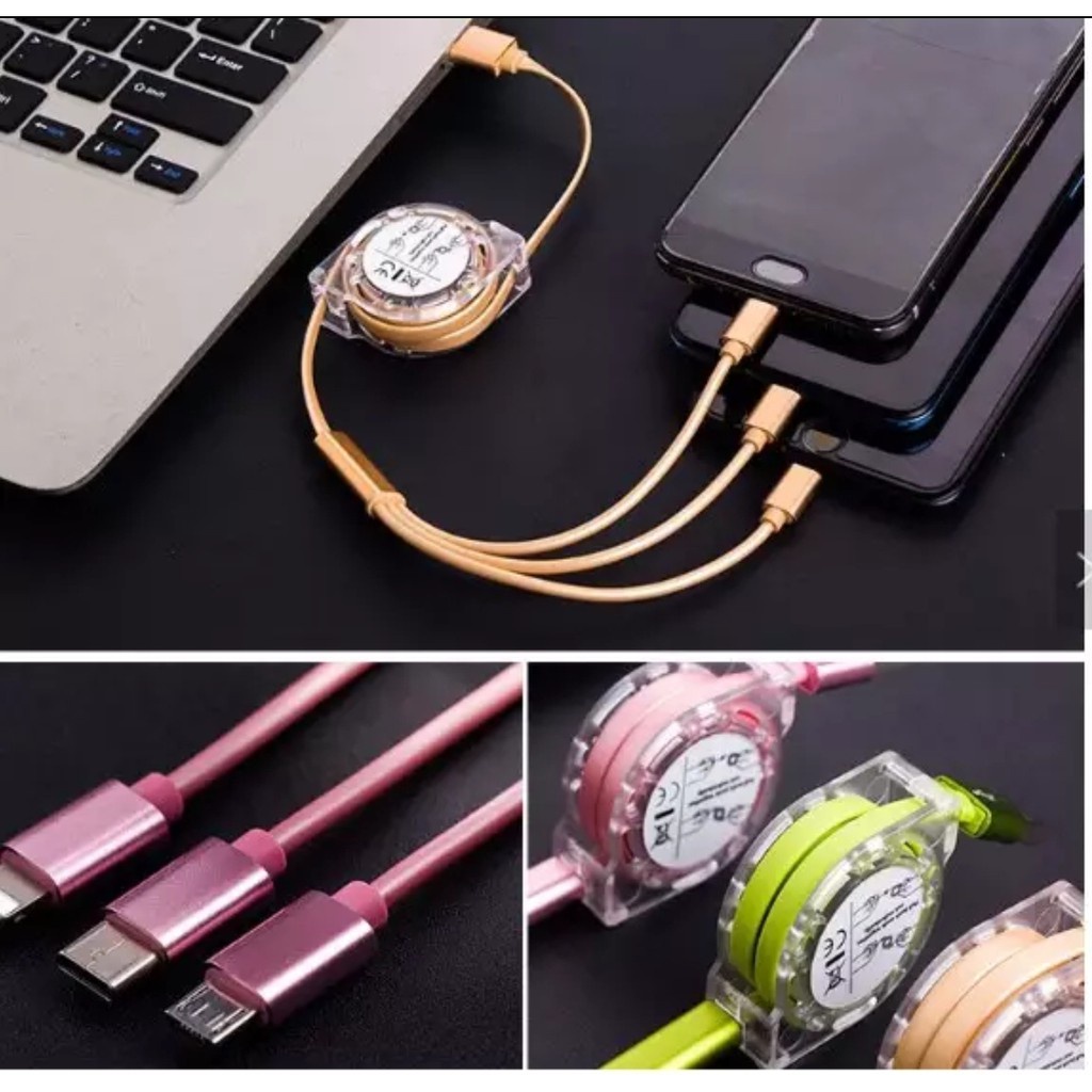 Jual Kabel Data Casan Hp Roll 3In1 Charger Handphone Fast Charging ...