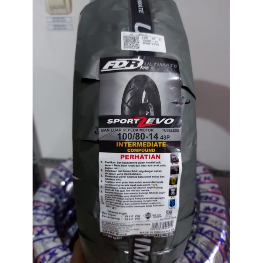 Jual Ban FDR Sport Zevo 100/80-14 TL Ban Motor + FREE Pentil | Shopee Indonesia