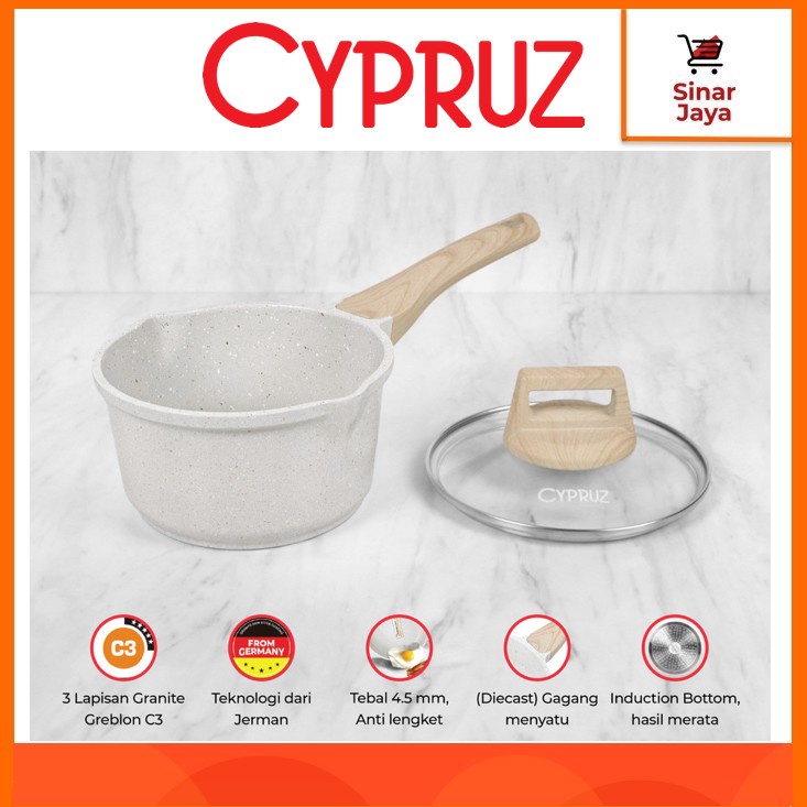 Jual CYPRUZ Sauce Pan 16cm, 18cm / Panci Susu White Granite Diecast ...