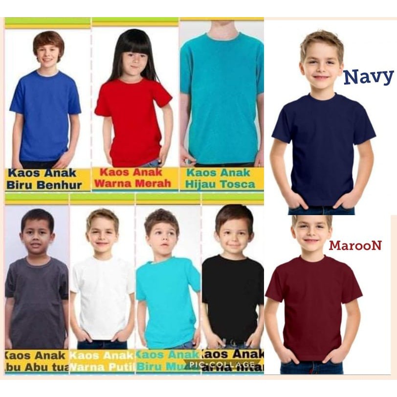 Jual Kaos polos anak lengan pendek hitam, putih, merah, tosca, merah, benhur, biru muda | Shopee ...