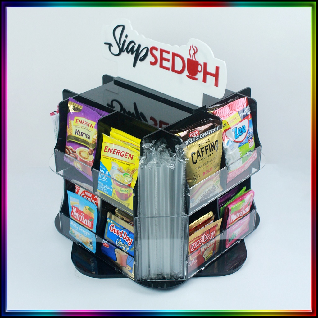 Jual Rak Akrilik Kopi Condiment Siap Seduh With Storage Putar Small ...