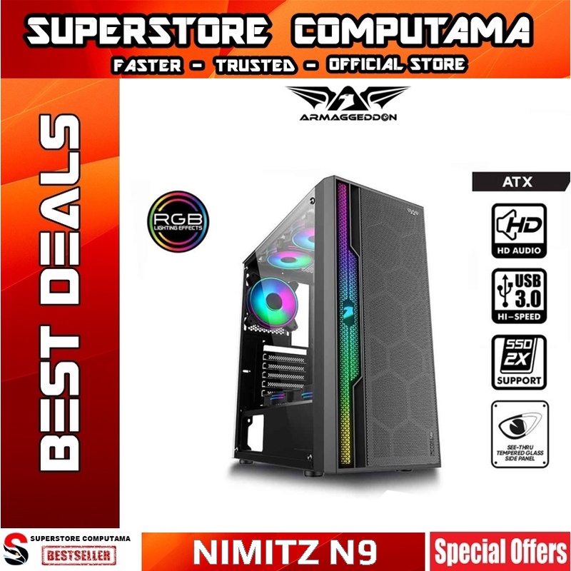 Jual Armaggeddon Nimitz N9 ATX Gaming PC Case Tempered Glass Side Panel ...