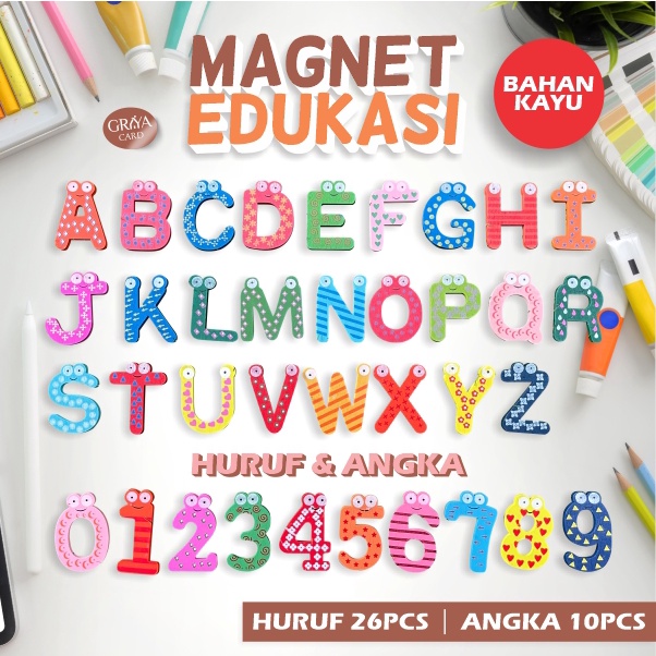 Jual KAYU MAGNET EDUKASI HURUF & ANGKA BESAR | tempelan kulkas huruf ...