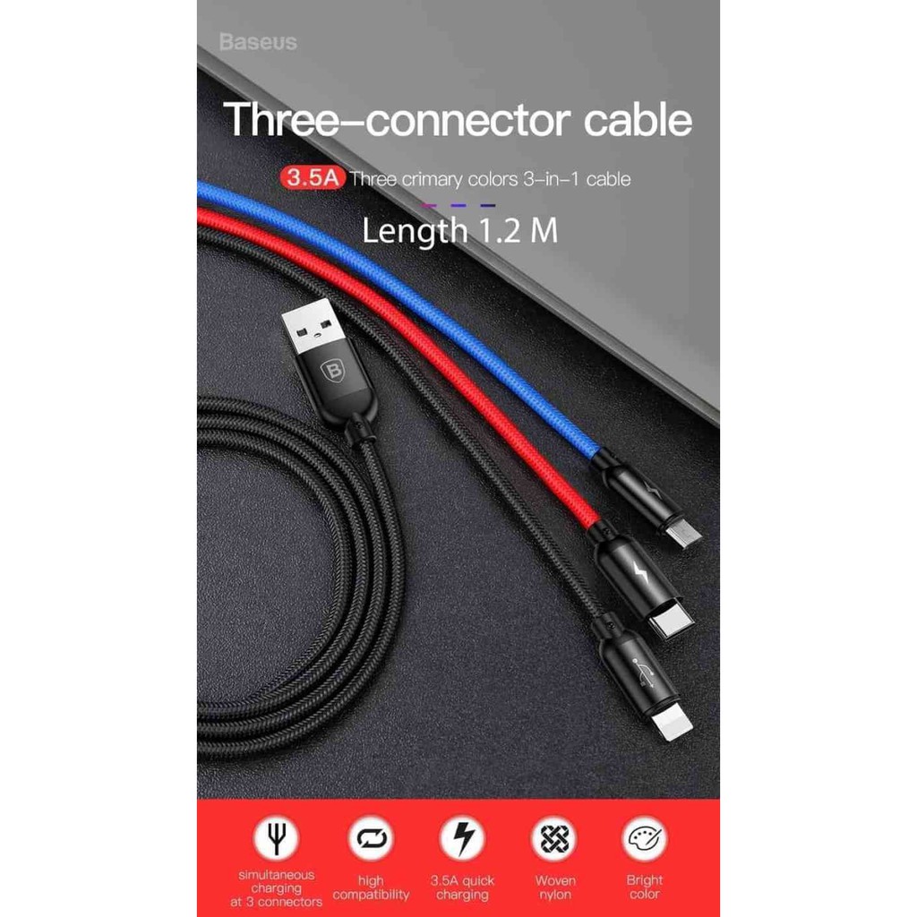 Jual Baseus Kabel Usb 3in1 Data Fast Charger Usb To Type C Lightning