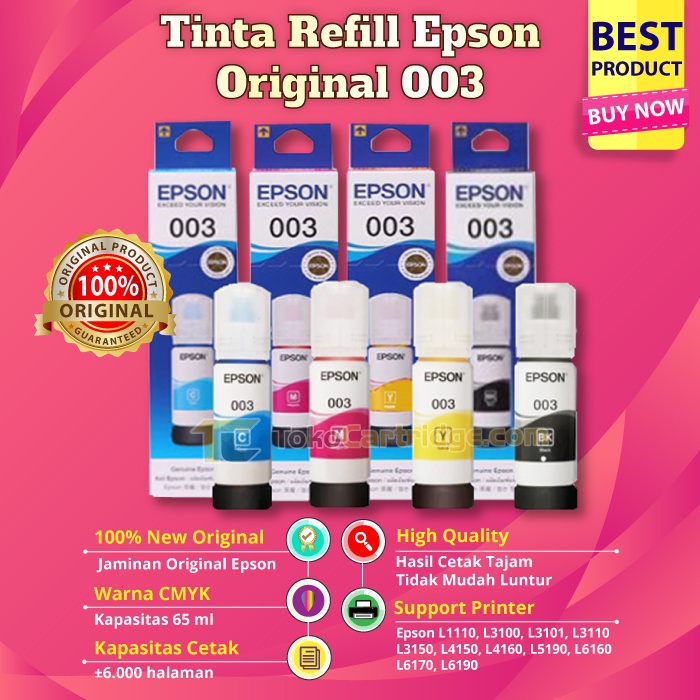 Jual Tinta Epson Original 003 C13T00V Refill Botol Printer Epson L1110 ...