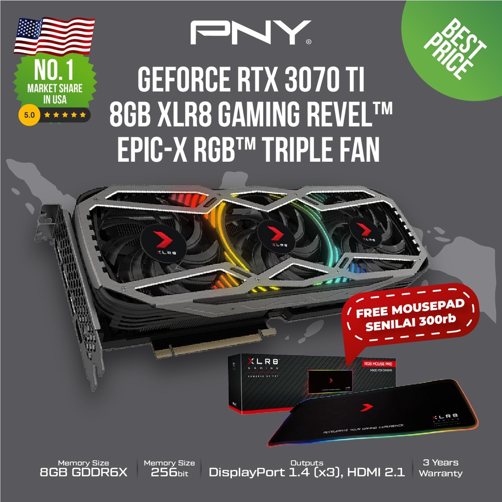 Jual PNY RTX 3070 Ti 8GB Uprising XLR8 Gaming Revel Epic-X RGB Triple ...