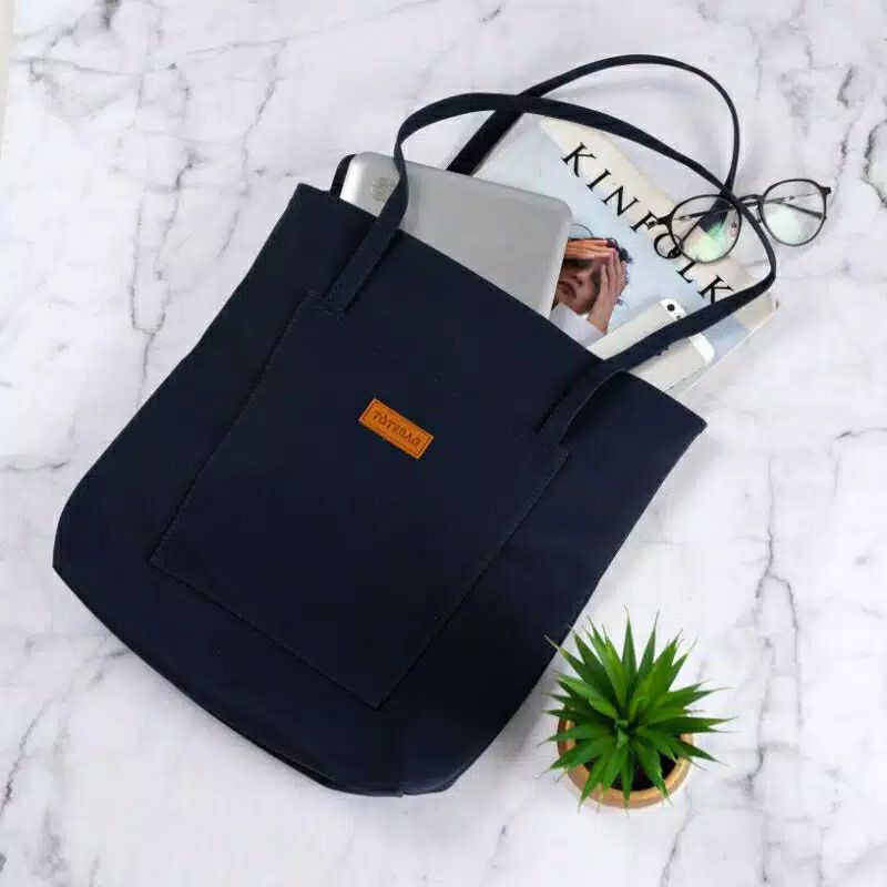 Jual Totebag Wanita Tas Kuliah Tote Bag Kekinian Polos Resleting Saku Depan dan Belakang Tas ...