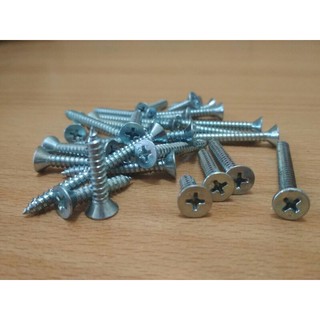 Jual Sekrup Tapping Kepala Rata FAB 12x2 Inch diameter badan 5mm Skrup Putih Kepala Rata 100pcs ...