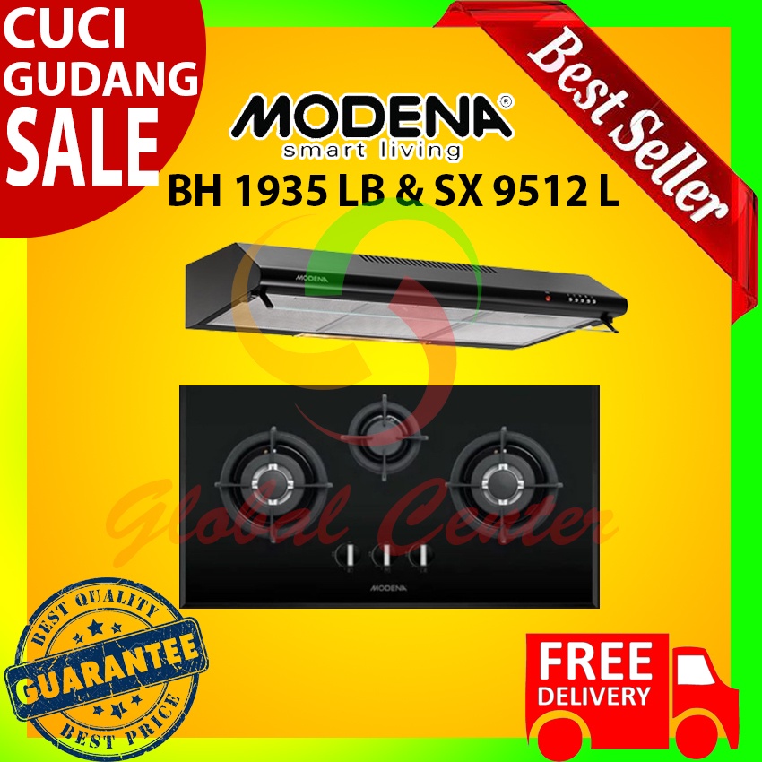 Jual MODENA Paket Kompor Tanam 3 Tungku 90 cm dan Cooker Hood 90 cm - BH 1935 LB & SX 9512 L ...