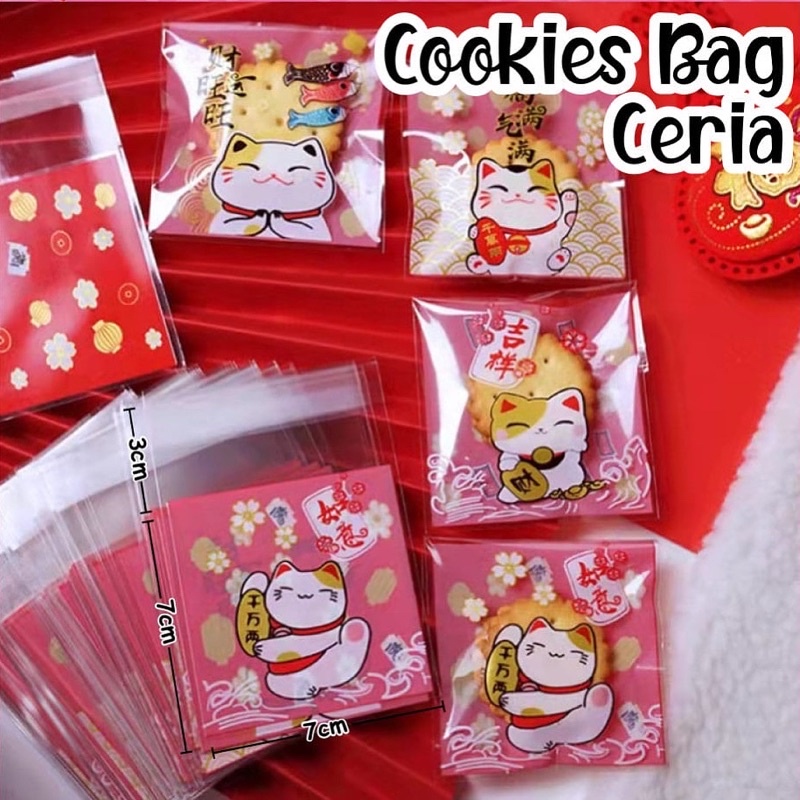 Jual cookies bag ceria plastik opp lucky cat kemasan kue packaging ...