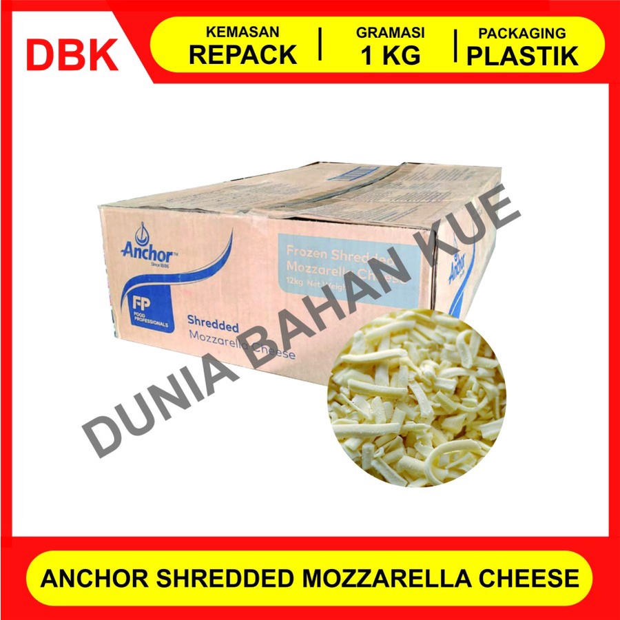 Jual ANCHOR SHREDDED MOZZARELLA CHEESE REPACK 1 KG / KEJU MOZARELLA ...