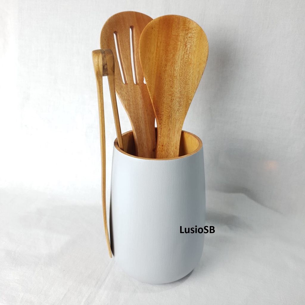 Jual LusioSB Tempat Sutil Kayu Abu Abu / Tempat Spatula Bulat / Kotak ...