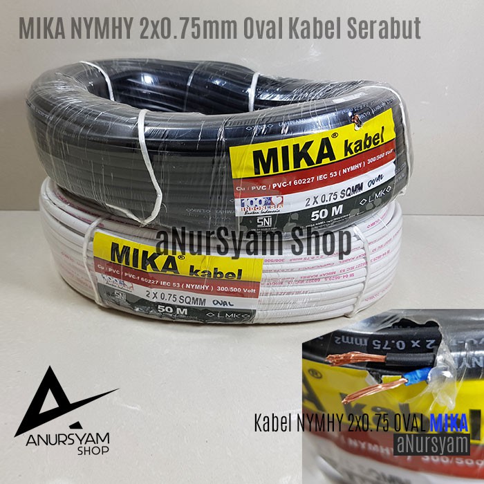 Jual Kabel Listrik 2x0.75mm Oval NYMHY MIKA Per Roll 50 Meter Indonesia|Shopee Indonesia