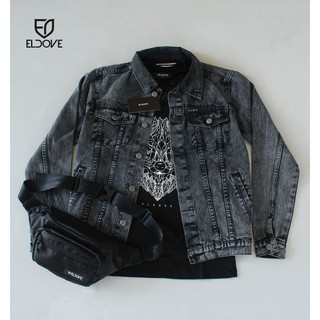 Jual Eldove Paket Jacket Denim + Kaos + Waistbag 9504 | Shopee Indonesia