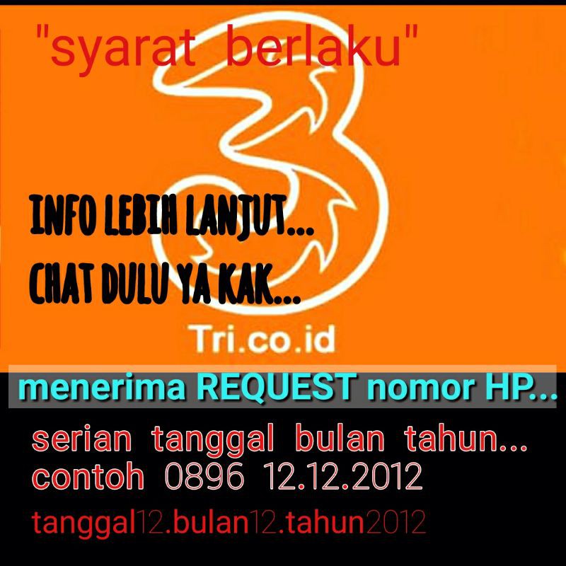 Jual Nomor cantik kartu tri request nomor tri baca deskripsi | Shopee ...