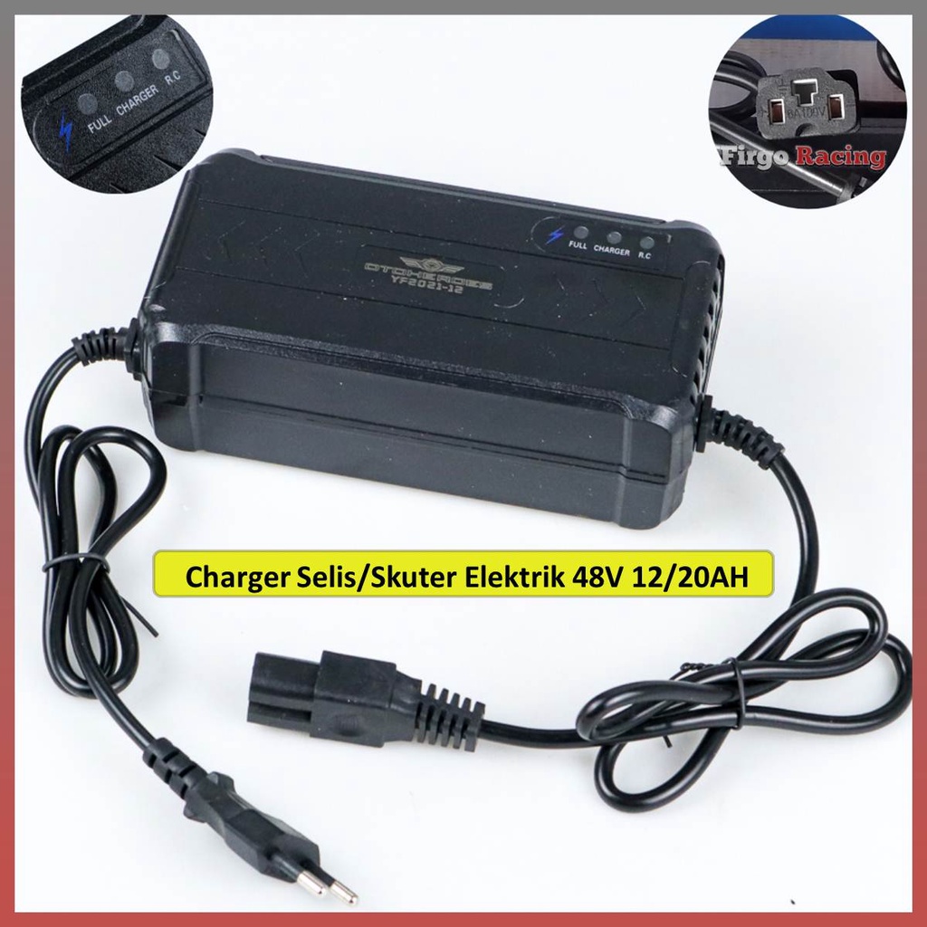 Jual Charger Sepeda Selis Skuter Listrik Sepeda Listrik 48v 12ah 20ah DC 2.0A Lubang 3 Universal ...
