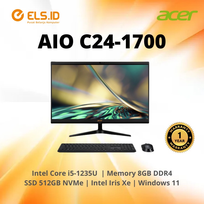 Jual PC All In One Acer C24-1700 (i5-1235U) (LED 24" FHD) | Shopee ...