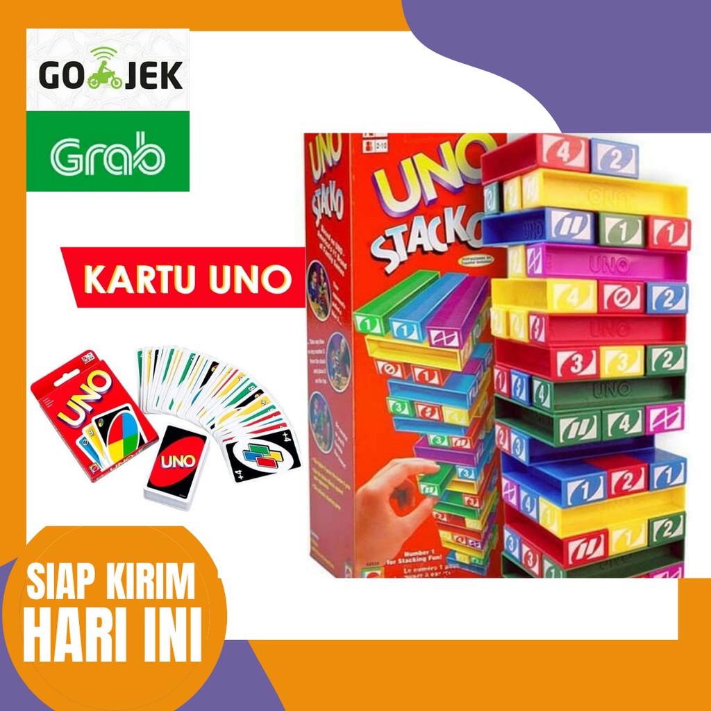 Jual [ COD ] Mainan Uno Stacko Mainan Uno Blok Dan Kartu Uno | Shopee ...