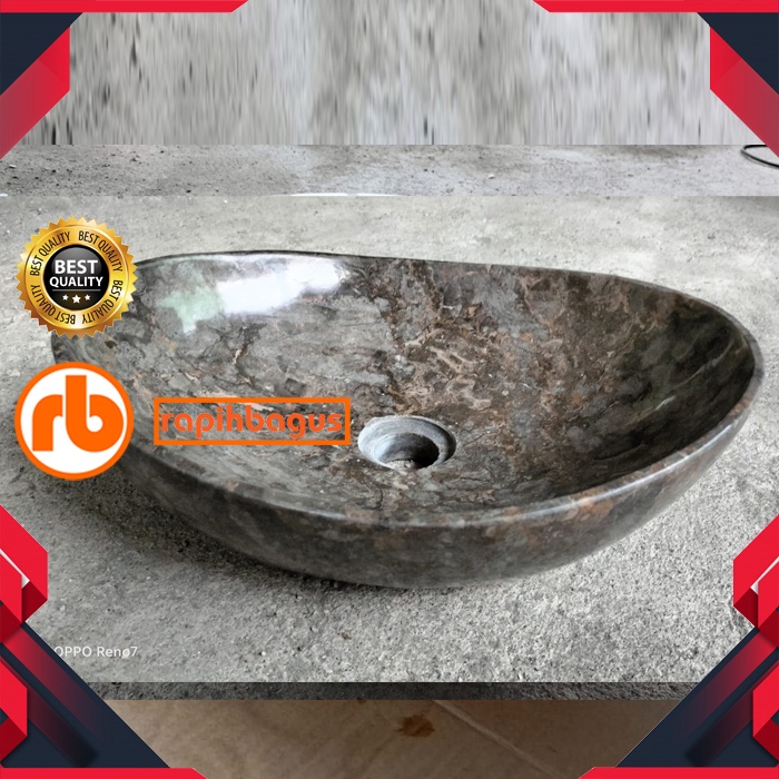 Jual wastafel batu marmer grey abu abu oval 40cm finishing glossy kilap ...