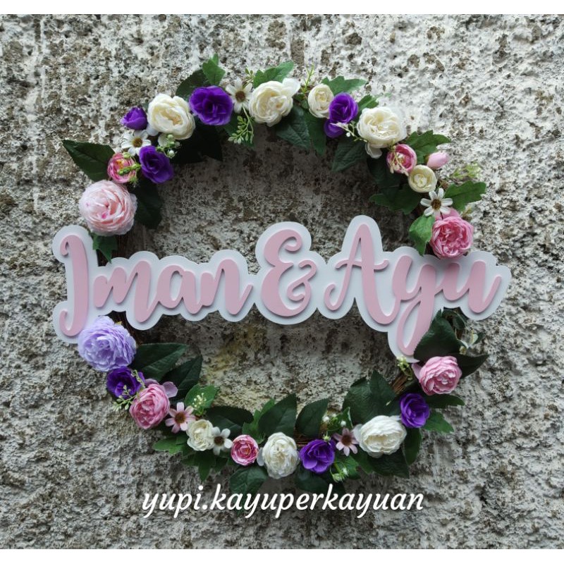 Jual wreath bunga lilit/wreath bunga tulisan kayu/wreath flower ...