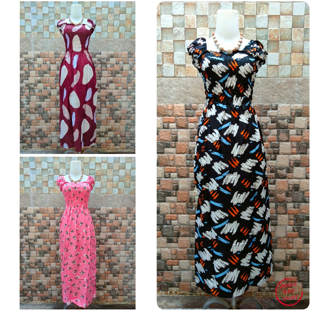 Jual daster kerut bali panjang pilih motif geser casual dress | dress ...