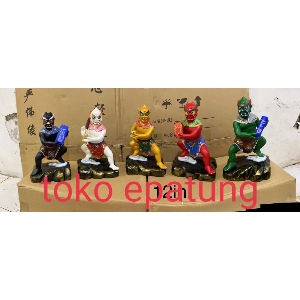 Jual patung dewa 5 hantu / lima hantu / go kui / gokui - kayu - 12 inch ...