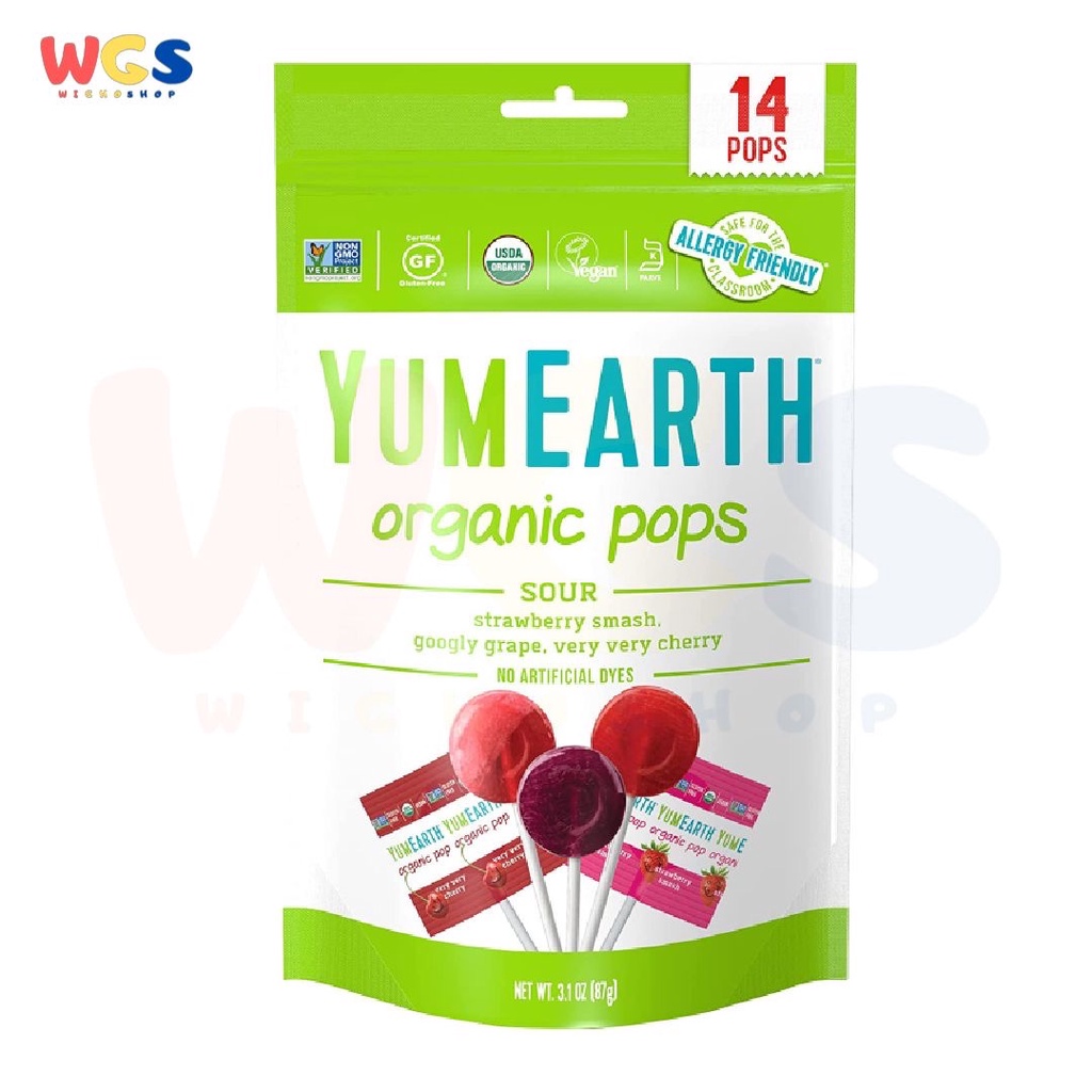 Jual Permen Yumearth Organic Pops Sour Fruit Candy 14 Pops 3.1oz 87g ...