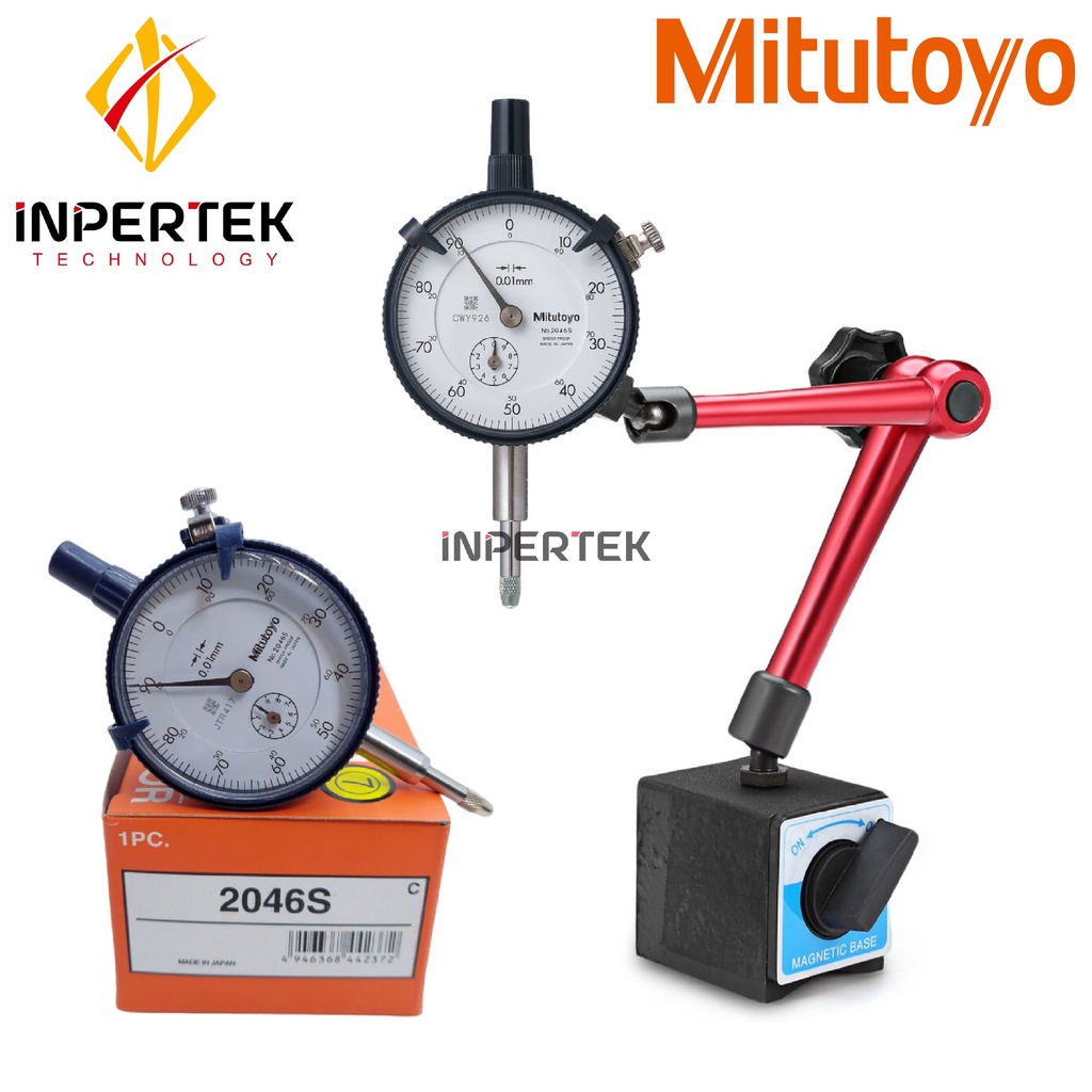 Jual Paket Dial Indicator Mitutoyo 2046s Magnetic Base Flexible Besar