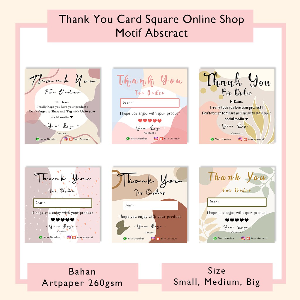 THANK YOU CARD SQUARE MOTIF ABSTRACT / KARTU UCAPAN TANDA TERIMA KASIH ...