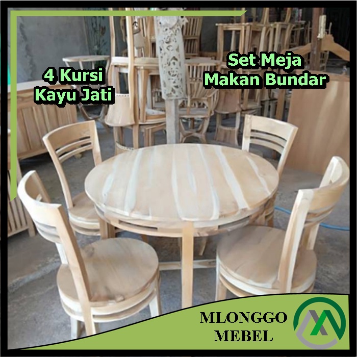 Jual Set Meja Makan Terbaru Produksi Asli Jepara Model Meja Makan Bundar 4 kursi Minimalis Kayu ...
